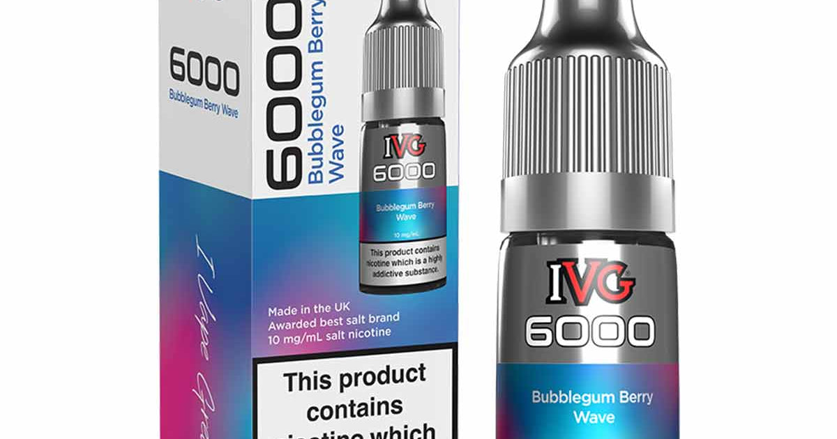Bubblegum Berry Wave Nic Salt E-Liquid by IVG 6000 | Grey Haze UK